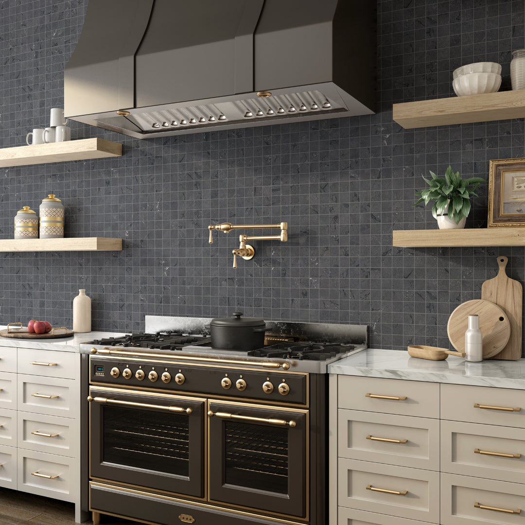 2" x 2" OMEGA BLACK BRUSHED - ESSENTIAL MOSAIC | DULCET TILE – DULCET ...