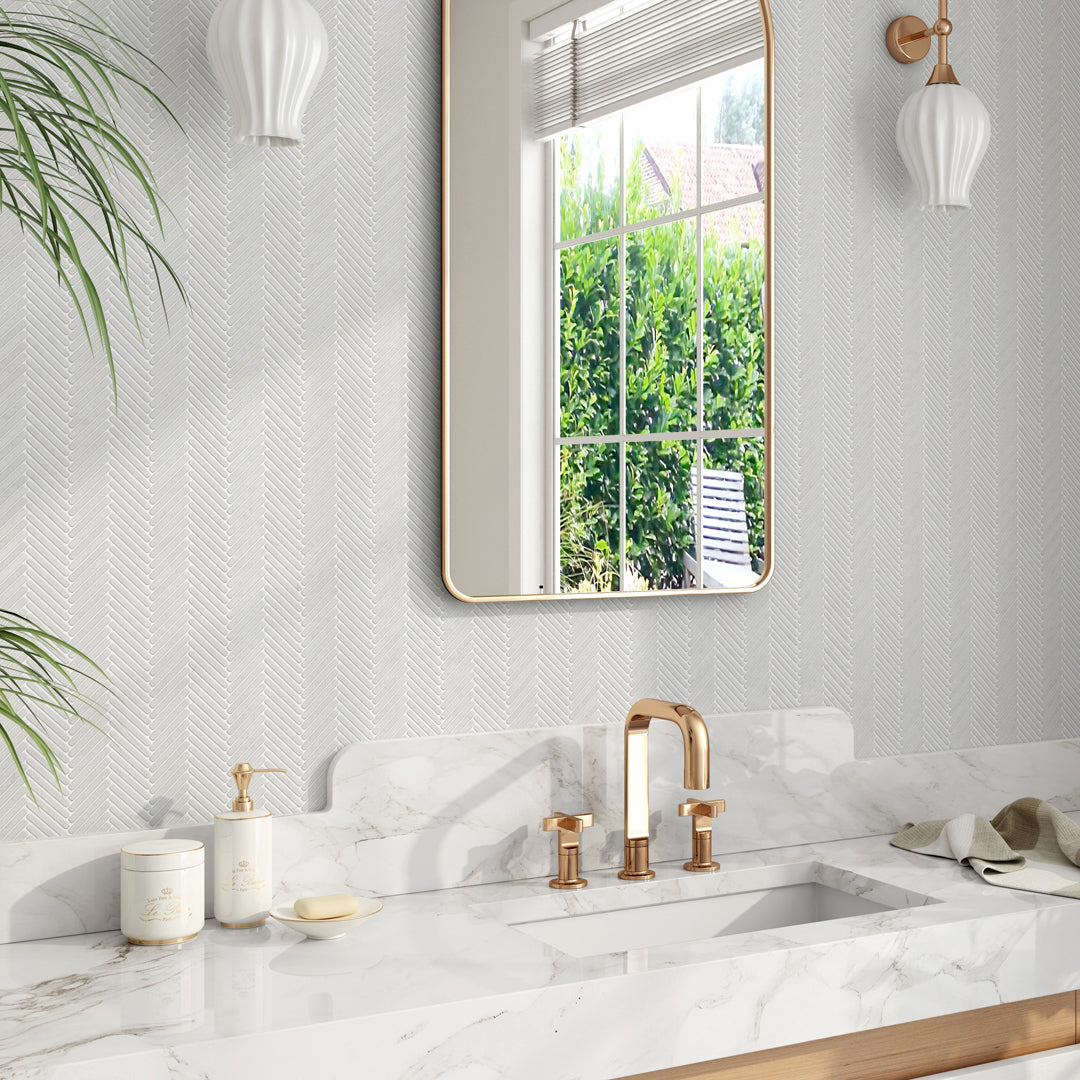 MINI HERRINGBONE AGARWOOD LIMESTONE TUMBLED - ESSENTIAL MOSAIC | DULCET TILE – DULCET TILE INC