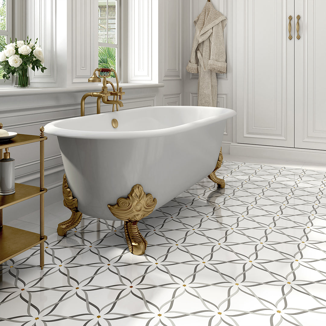 FIBRA - WATERJET MOSAIC | WHITE THASSOS | DULCET TILE – DULCET TILE INC