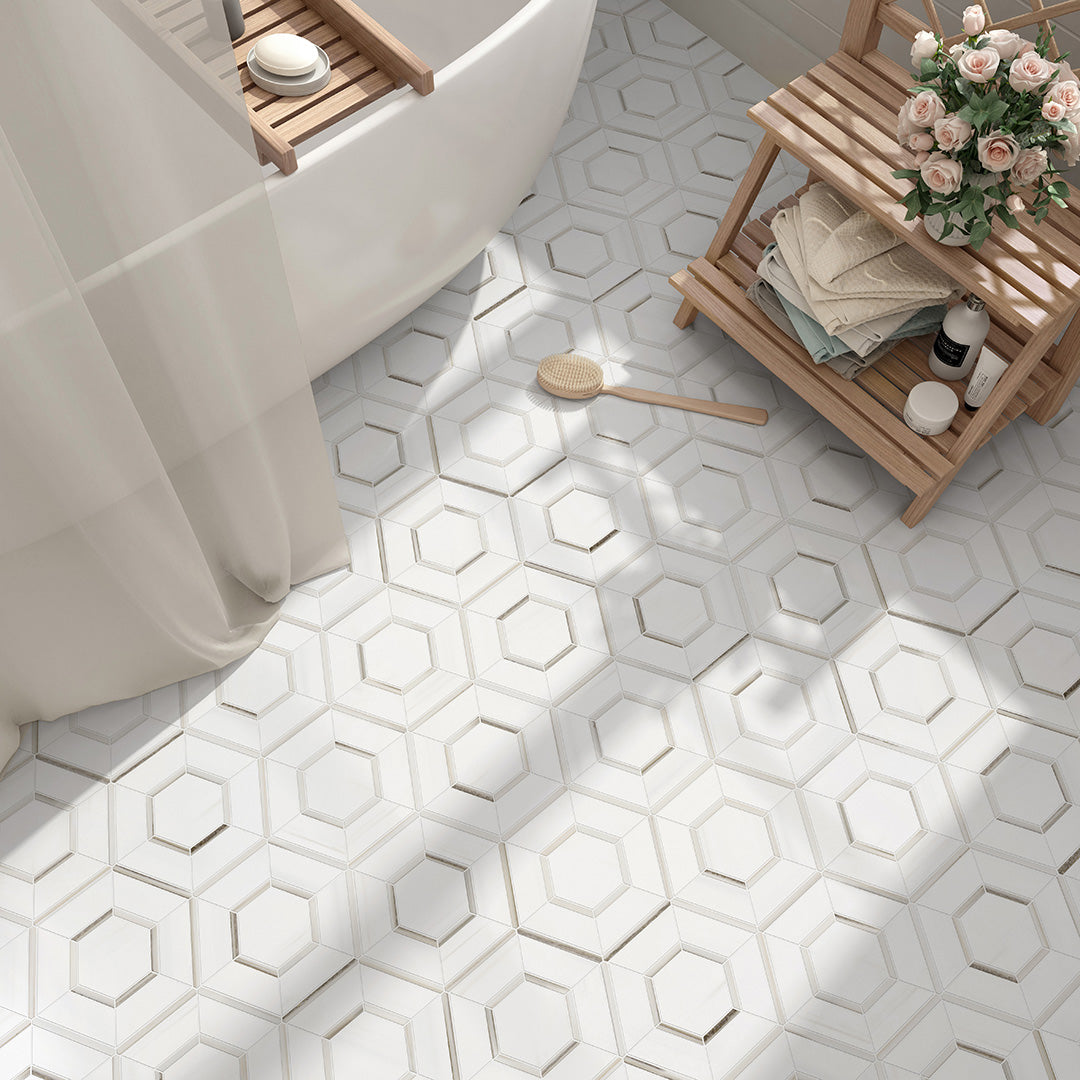 IRIS WHITE - BOUTIQUE MOSAIC | BIANCO DOLOMITE | ZEBRINO | DULCET TILE ...