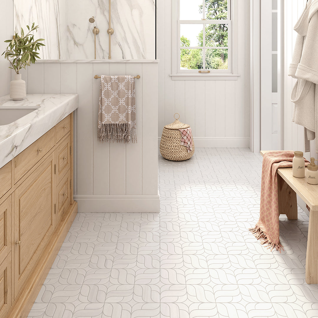 OLIVIA WHITE - WATERJET MOSAIC | BIANCO DOLOMITE | DULCET TILE – DULCET ...