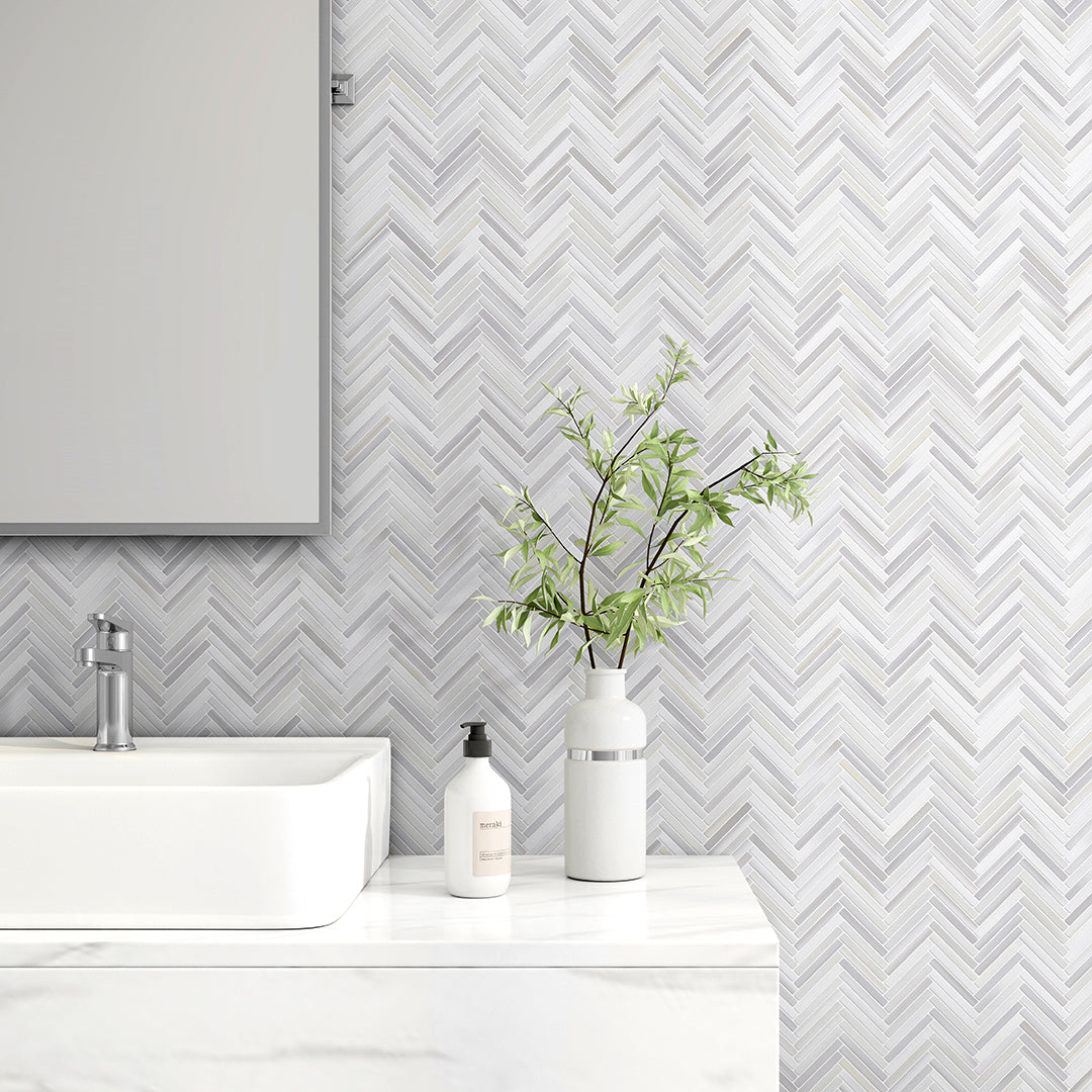 MINI HERRINGBONE VENUS WHITE HONED - ESSENTIAL MOSAIC | DULCET TILE